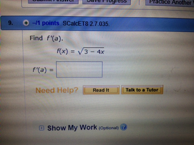 Solved: Find F'(a). F(x) = Find F'(a). Squareroot F(x) = 3... | Chegg.com