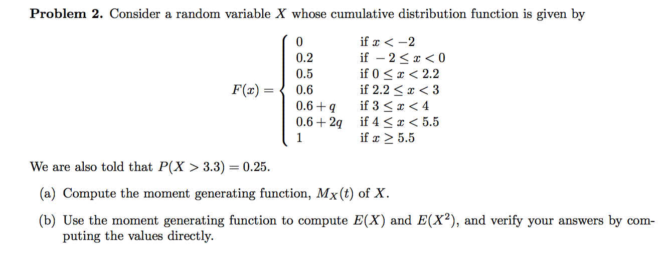 Solved: Consider A Random Variable X Whose Cumulative Dist... | Chegg.com