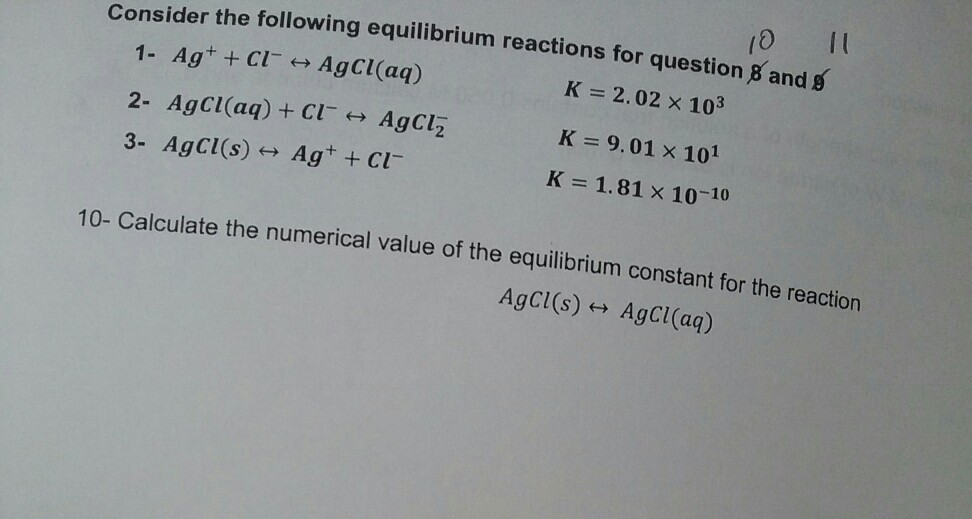Solved Consider the following equilibrium reactions for | Chegg.com