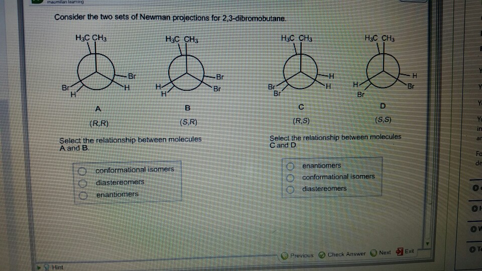 Solved: Consider The Two Sets Of Newman Projections For 2,... | Chegg.com