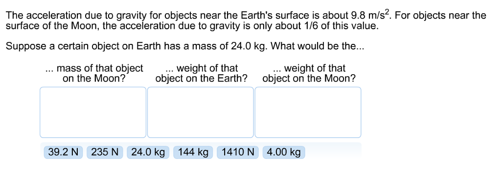 Solved The Acceleration Due To Gravity For Objects Near T