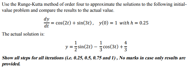 Solved: Use The Runge-Kutta Method Of Order Four To Approx... | Chegg.com