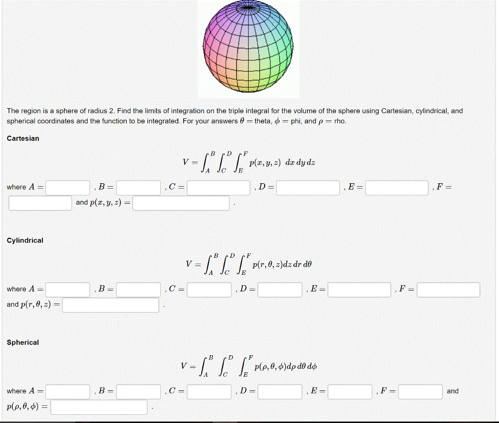 Solved The region is a sphere of radius 2. Find the limits | Chegg.com