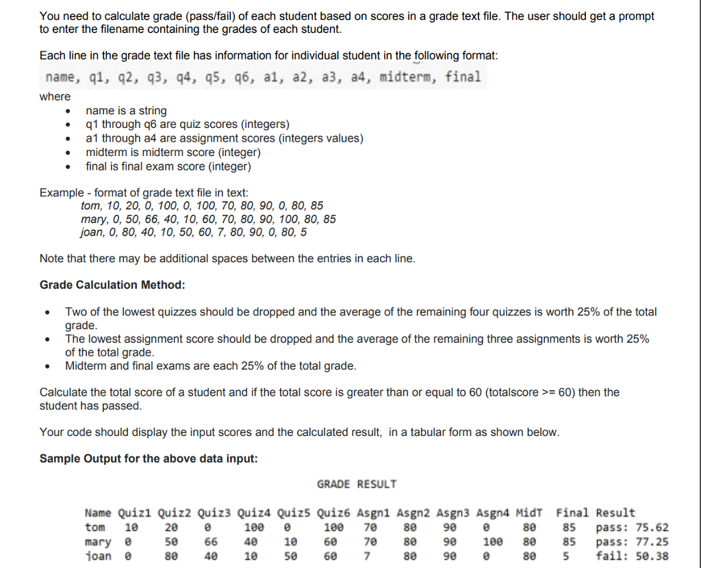 Solved You Need To Calculate Grade Passfail Of Each St