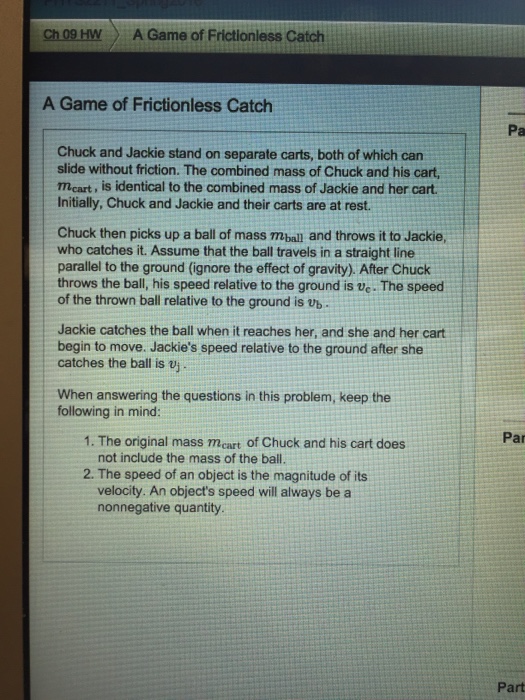 Solved Ch 09 HWA Game of Frictionless Catch A Game of | Chegg.com