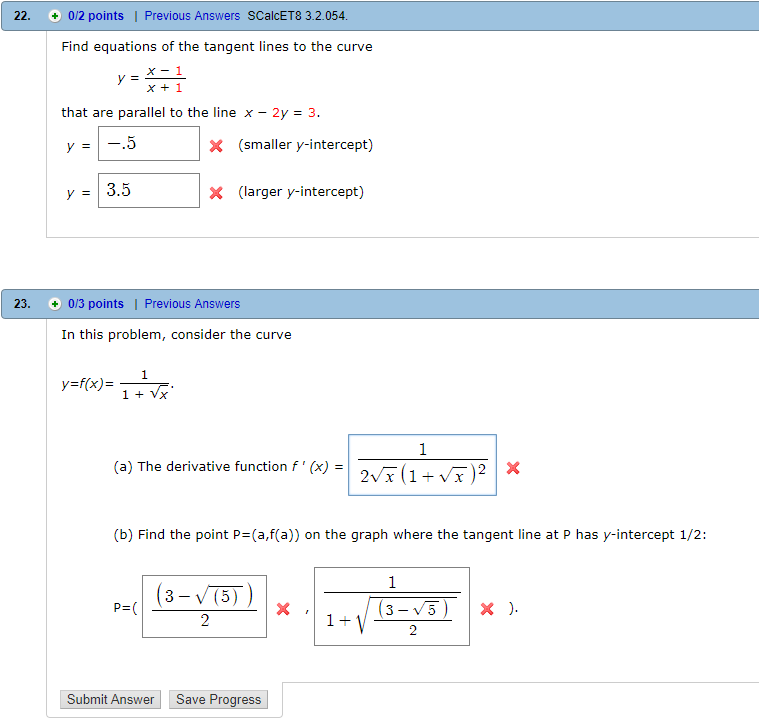Solved 22. + 0/2 points | Previous Answers SCalcET8 3.2.054 | Chegg.com