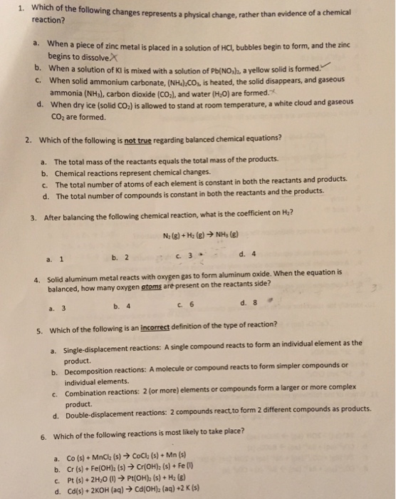 Solved Which of the following changes represent a physical | Chegg.com