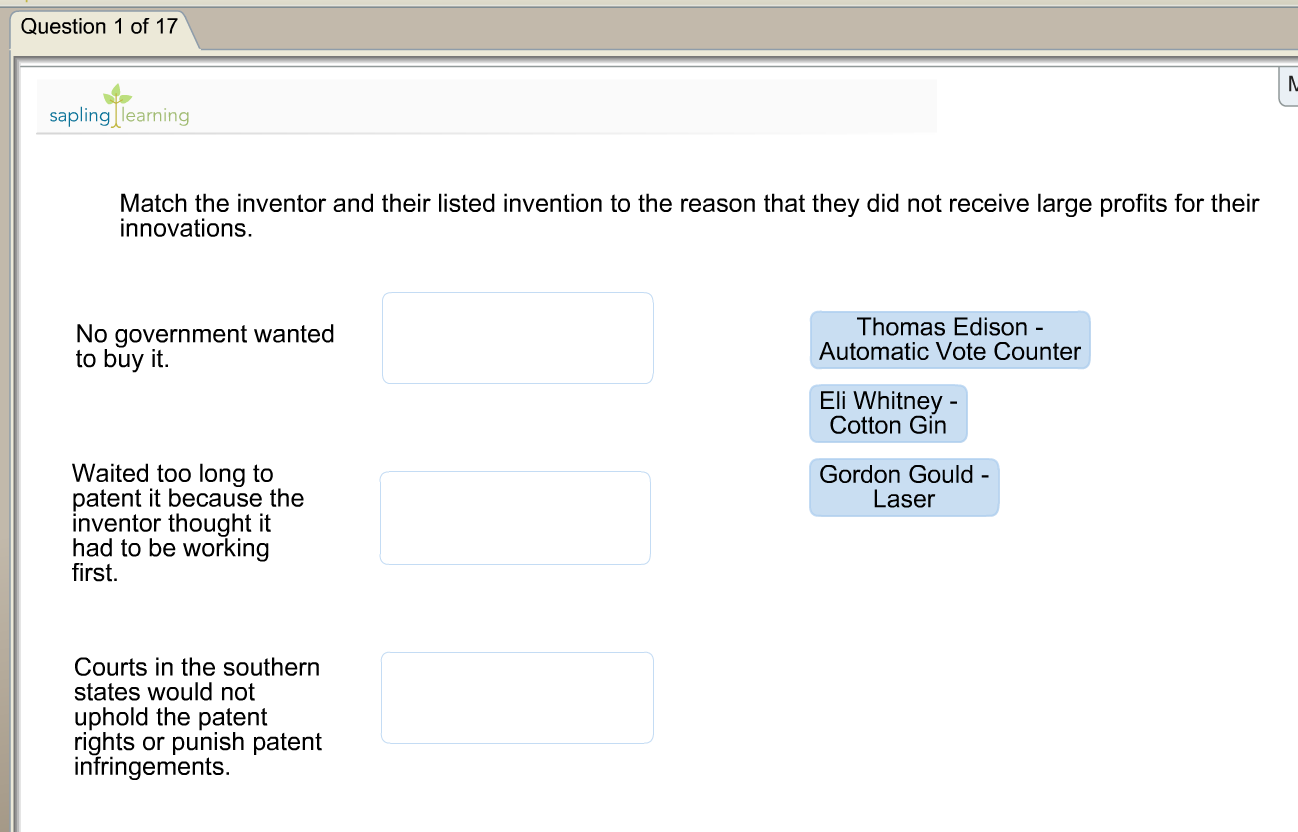 Solved: Match The Inventor And Their Listed Invention To T... | Chegg.com