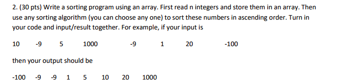 Solved 2 30 Pts Write A Sorting Program Using An Array