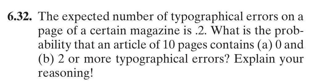 Solved The expected number of typographical errors on a page | Chegg.com
