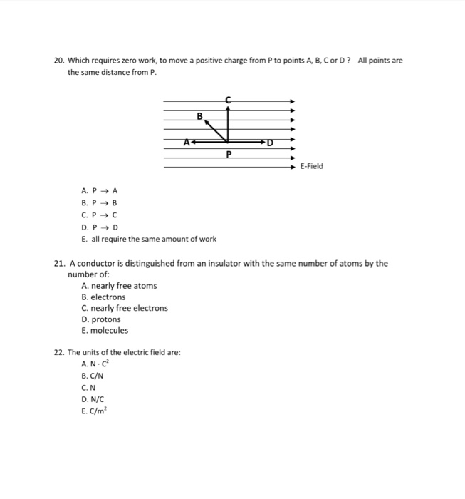 Solved: Which Requires Zero Work, To Move A Positive Charg... | Chegg.com