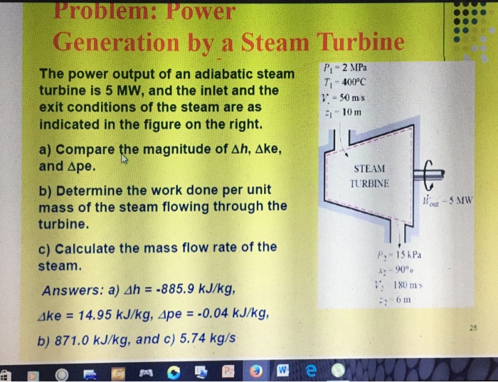 Solved The power output of an adiabatic steam turbine is 5 | Chegg.com