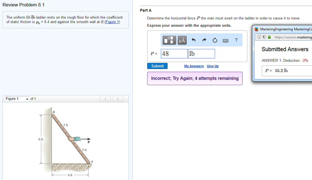Solved: The Uniform 60-lb Ladder Rests On The Rough Floor ... | Chegg.com