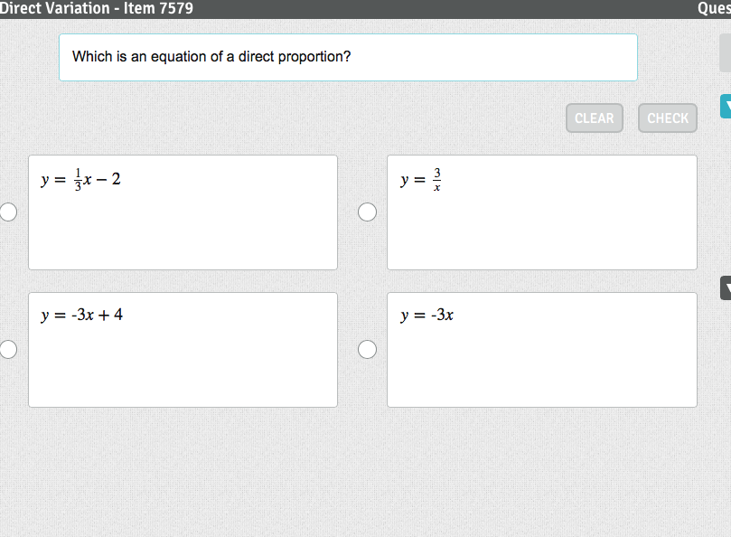 Solved Which is an equation of a direct proportion? y = 1/3 | Chegg.com