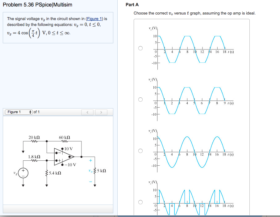 Solved Problem 5.36 PSpice|Multisim The signal voltage vg | Chegg.com