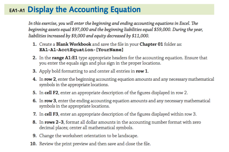 Solved EA1-A1 Display the Accounting Equation In this | Chegg.com