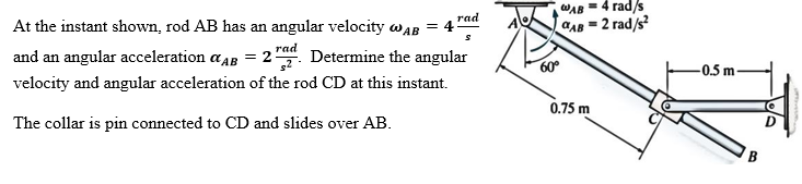 Solved A t the instant shown, rod AB has an angular velocity | Chegg.com