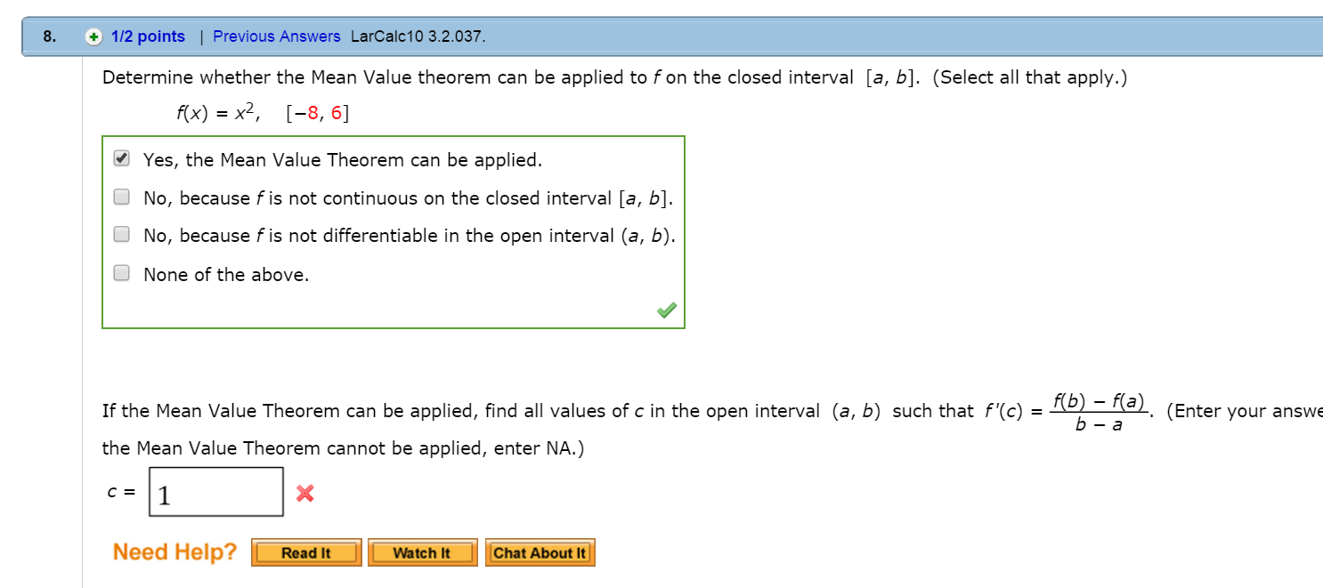 Solved: Determine Whether The Mean Value Theorem Can Be Ap... | Chegg.com