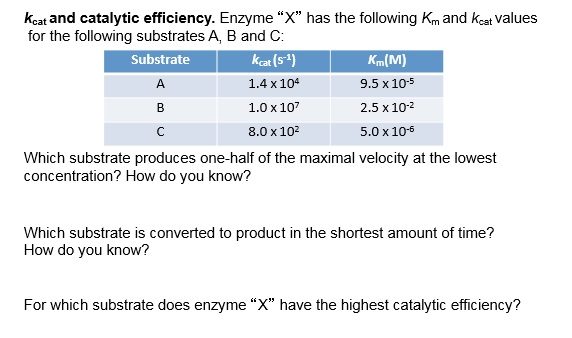 Solved K_cat and catalytic efficiency. Enzyme "X" has the | Chegg.com