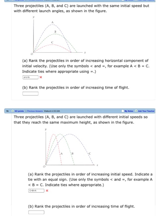 Solved Three Projectiles A B And C Are Launched With