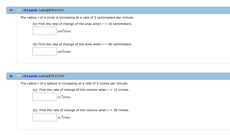 Solved The radius r of a circle is increasing at a rate of 3 | Chegg.com