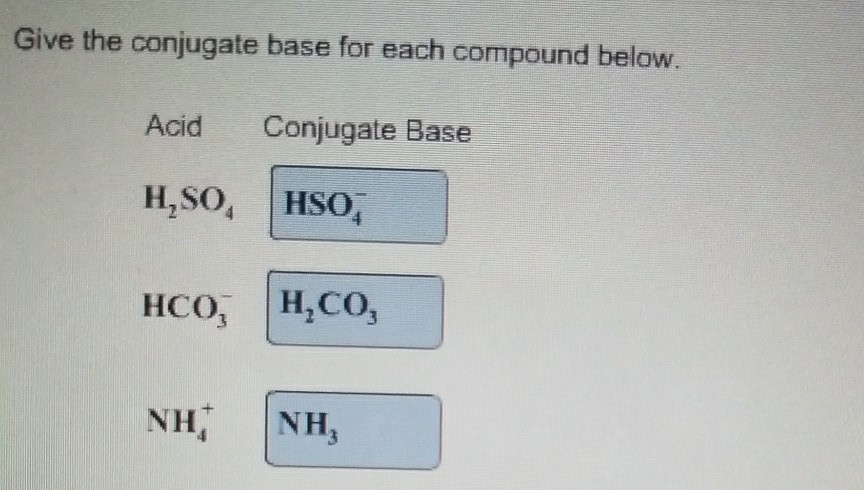Solved Give the conjugate base for each compound brlow. My | Chegg.com