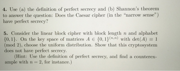 Solved Use (a) the definition of perfect secrecy and (b) | Chegg.com