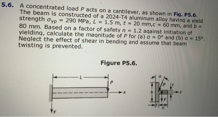 Solved 5.6. A Concentrated load P acts on a cantilever as | Chegg.com