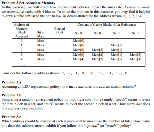 Solved: Problem 3 Set-Associate Memory In This Exercise, W... | Chegg.com