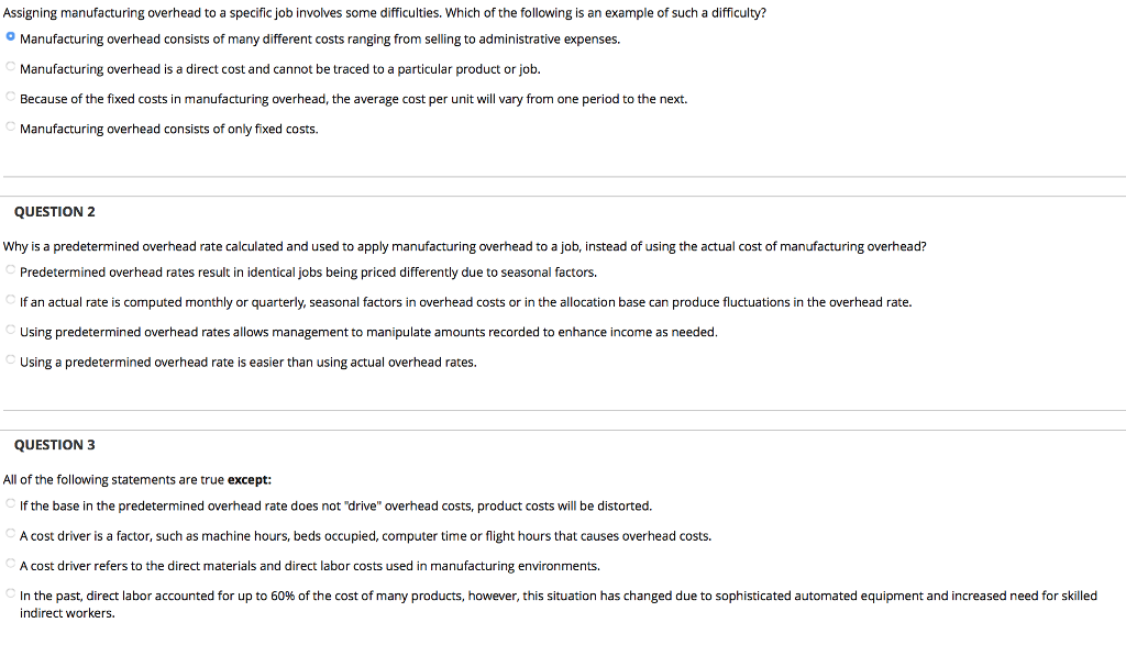 Solved Assigning manufacturing overhead to a specific job | Chegg.com