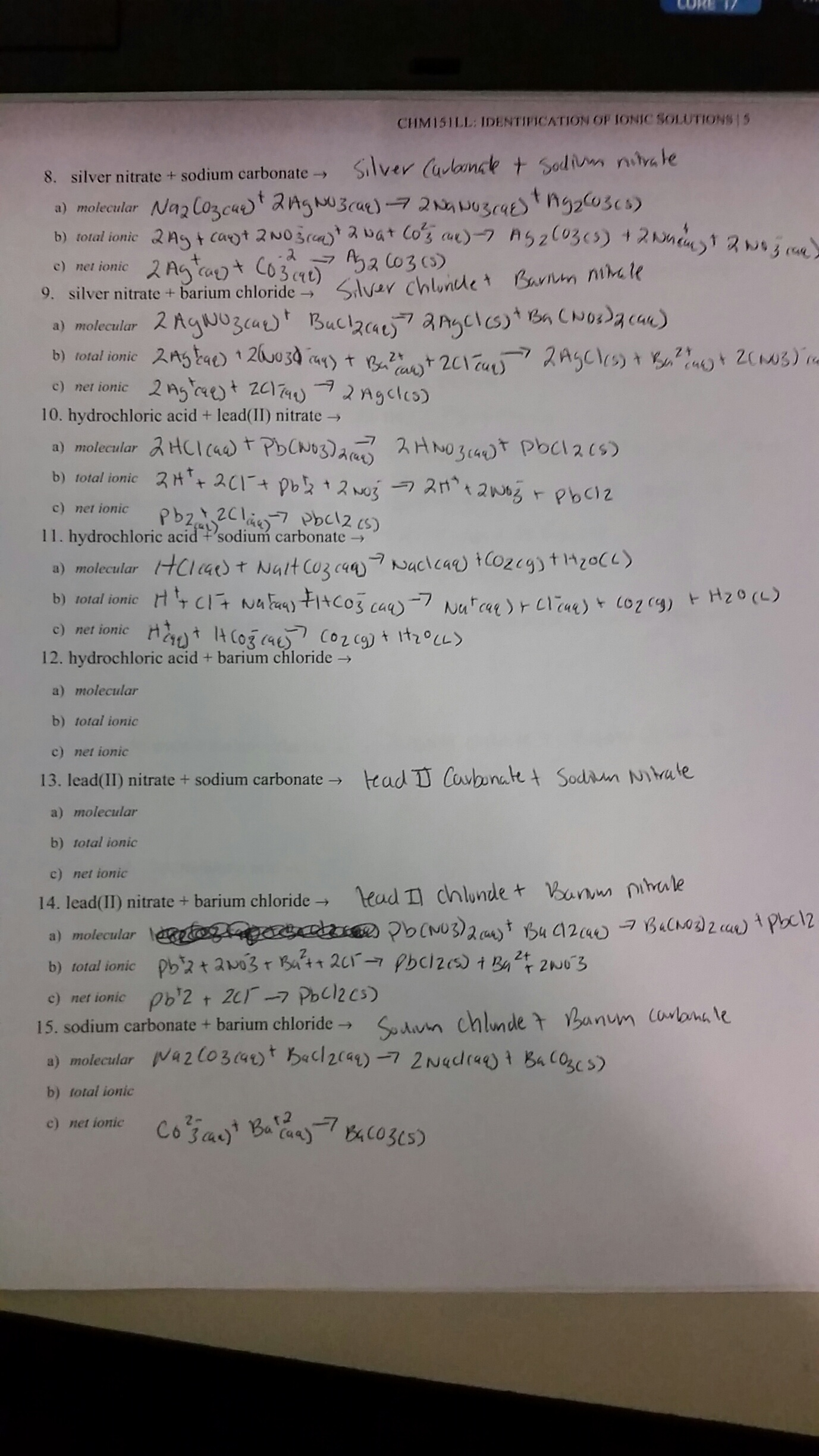 Complete The Following Word Equations And Write