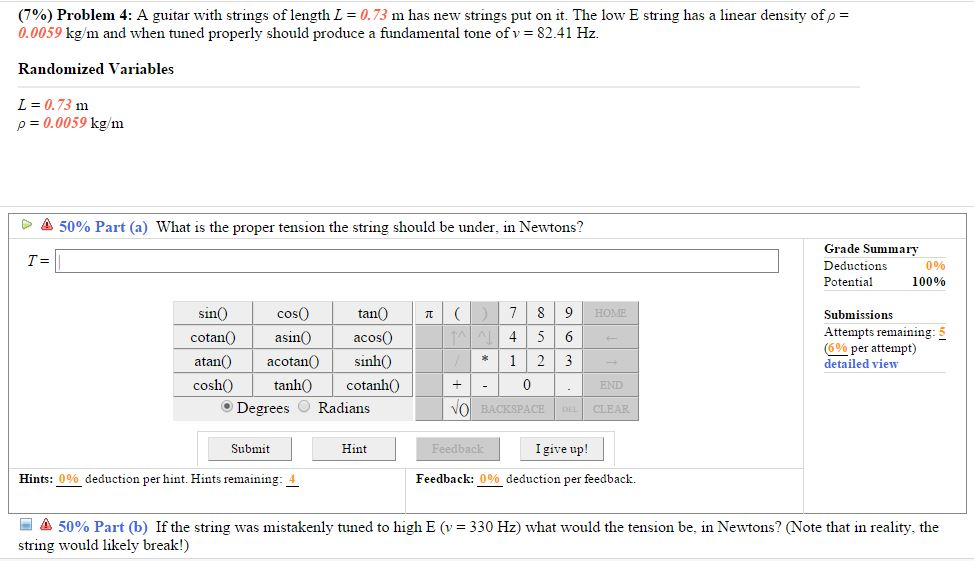 Solved: (7%) Problem 4: A Guitar With Strings Of Lengt L 0... | Chegg.com