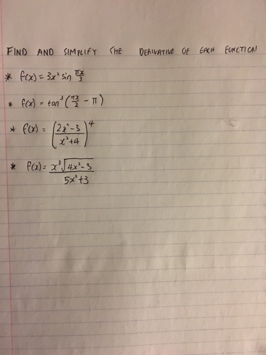 Solved FIND AND SIMPLIFY THE DERIVATIVE OF EACH FUNCTION | Chegg.com