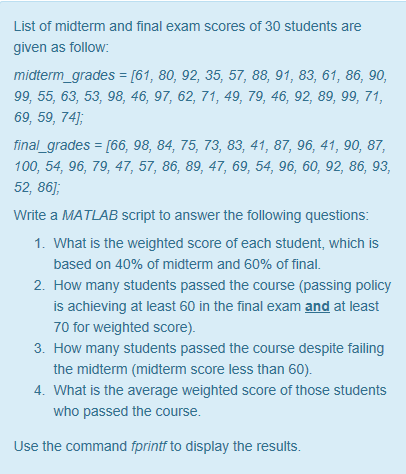 Solved: List Of Midterm And Final Scores Of 30 Students Ar... | Chegg.com