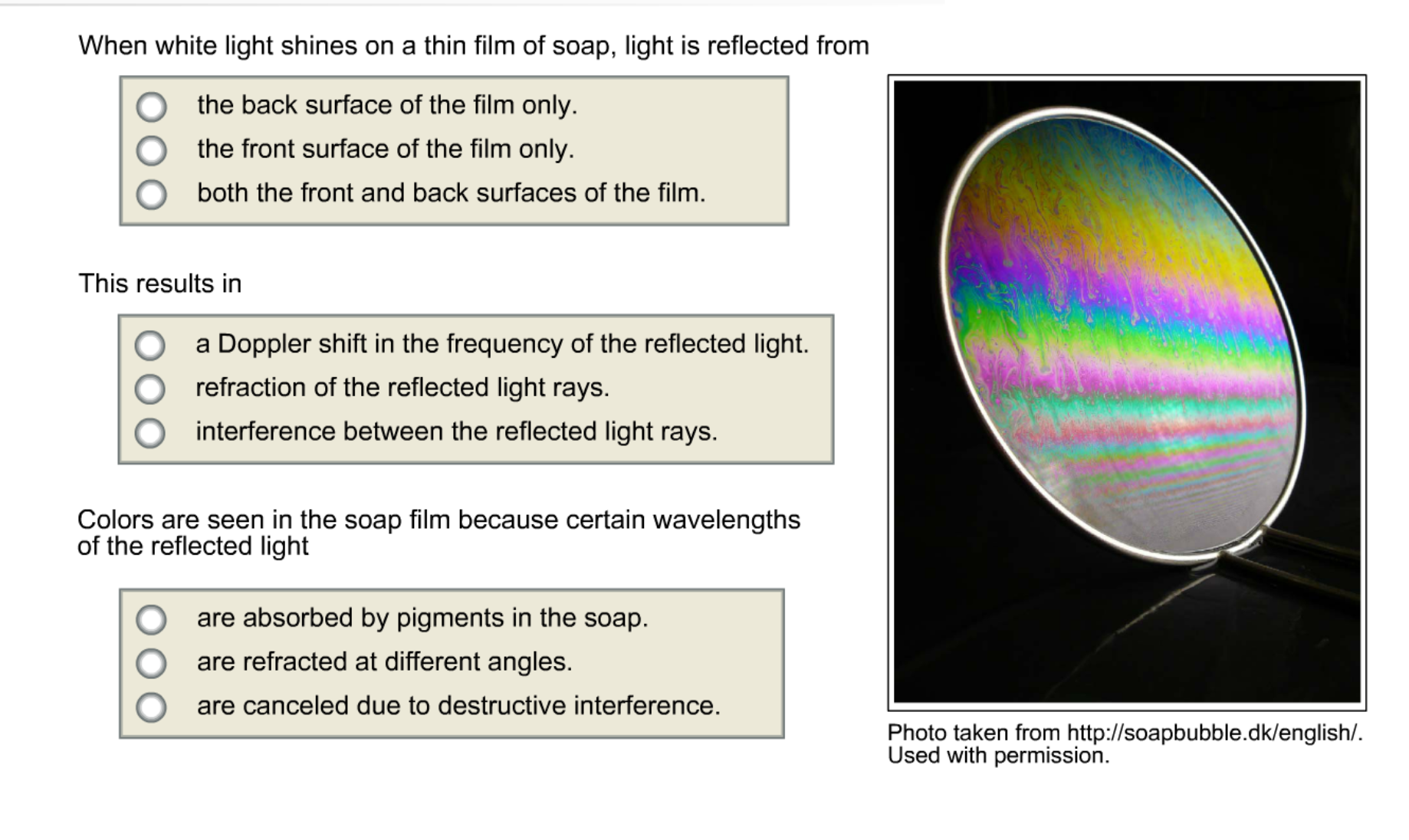 Solved: When White Light Shines On A Thin Film Of Soap, Li... | Chegg.com
