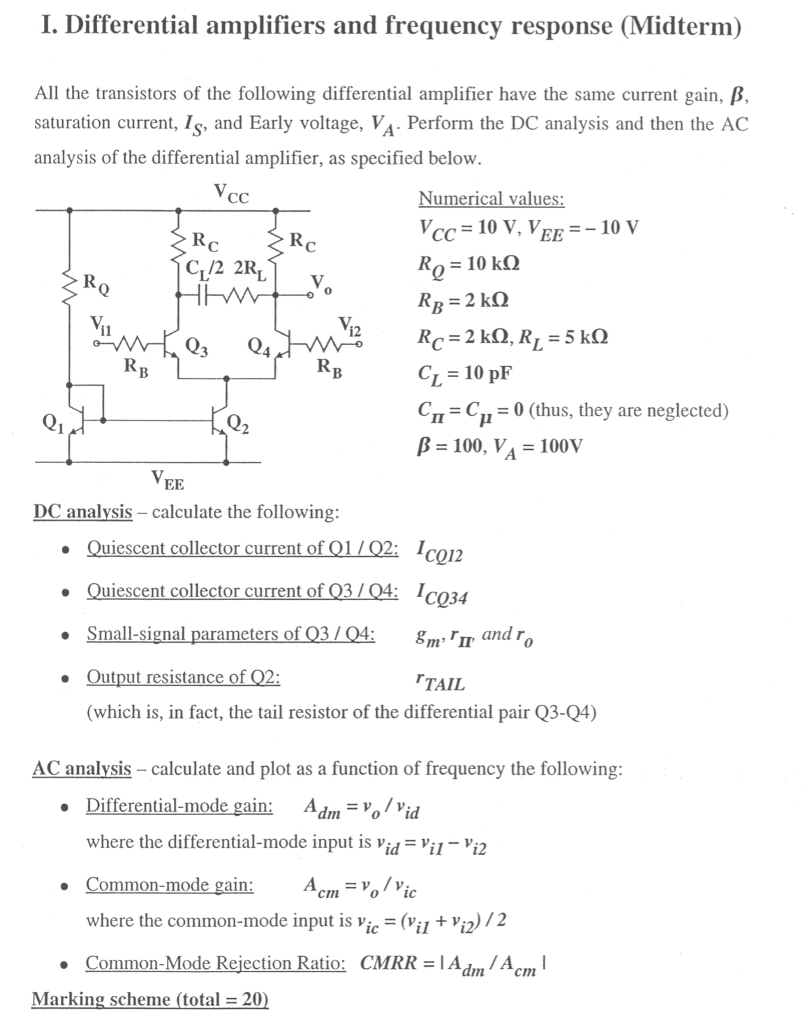 Solved I Differential Amplifiers And Frequency Response
