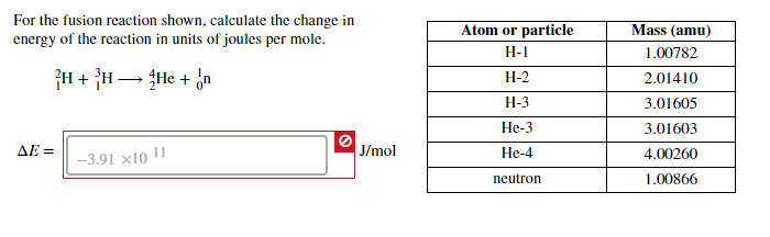 Solved For the fusion reaction shown, calculate the change | Chegg.com
