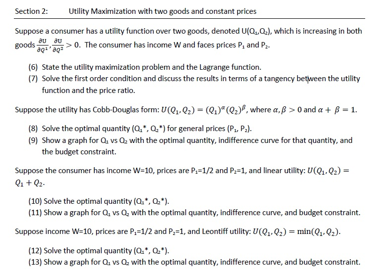 Solved Suppose A Consumer Has A Utility Function Over Two