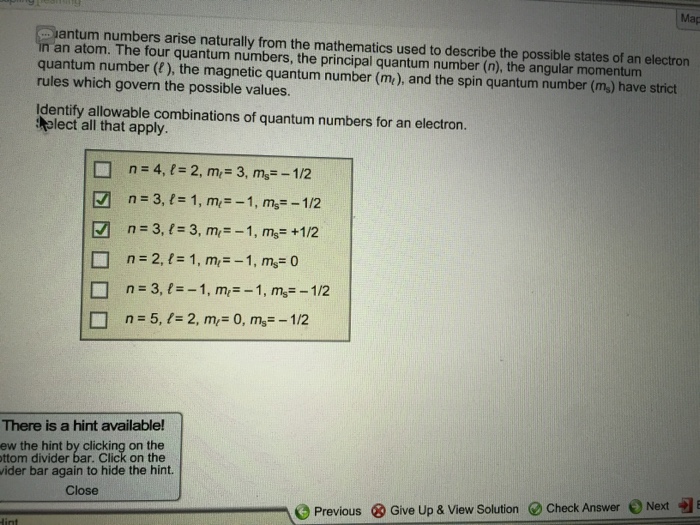 Solved Quantum numbers arise naturally from the mathematics | Chegg.com
