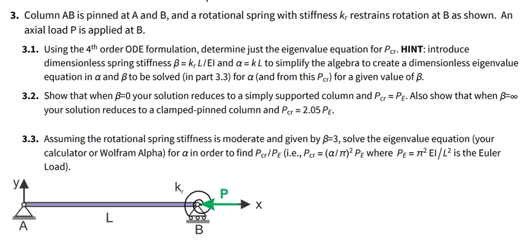 Solved 3. Column AB is pinned at A and B, and a rotational | Chegg.com