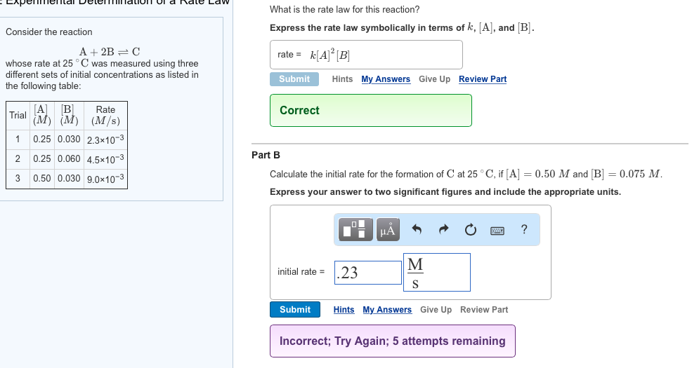 Solved Consider the reaction A + 2B C whose rate at 25 | Chegg.com