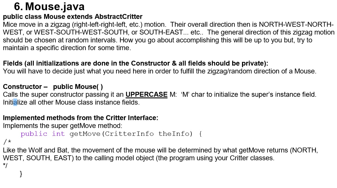 i am working on critters java program and i dont know | Chegg.com
