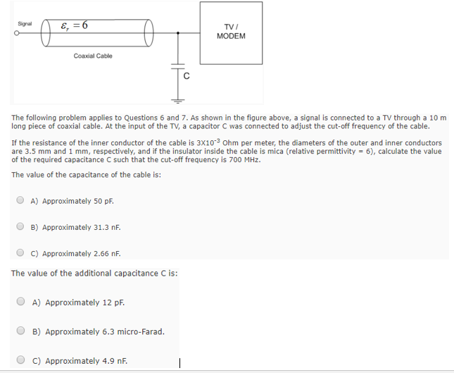 Solved Signal TVI MODEM Coaxial Cable The following problem | Chegg.com