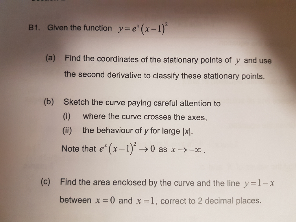Solved Given the function y = e^x (x - 1)^2 (a) Find the | Chegg.com