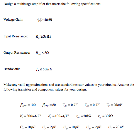 Solved Design a multistage amplifier that meets the | Chegg.com