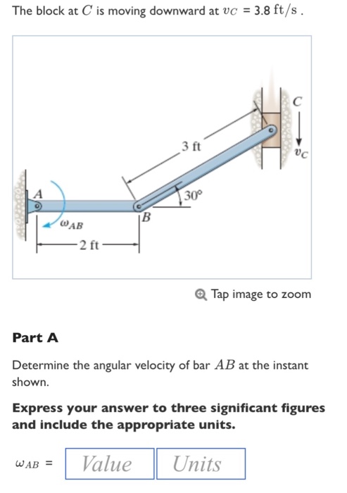 Solved The block at C is moving downward at v_c = 3.8 ft/s. | Chegg.com