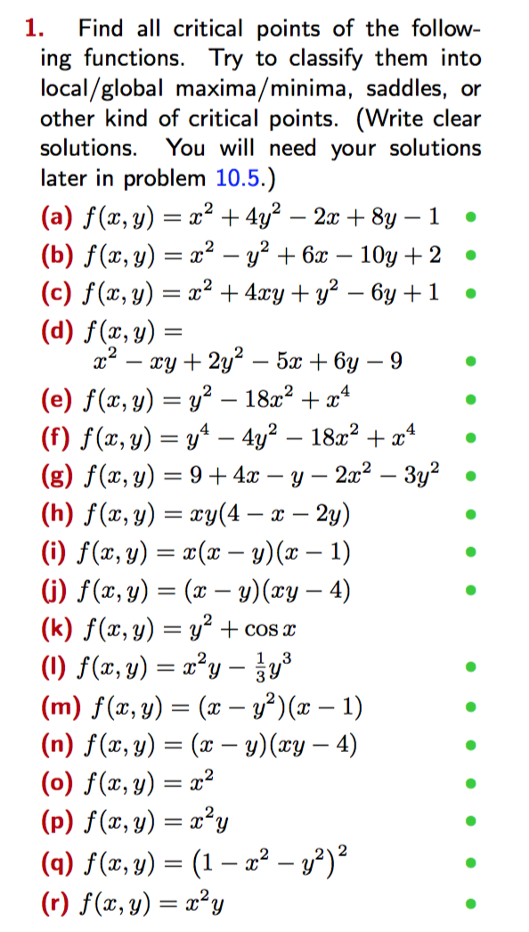 Solved Find all critical points of the following functions. | Chegg.com