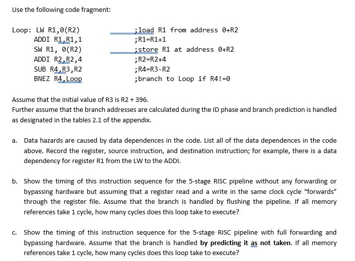 Use the following code fragment: Loop: LW R1,0(R2) | Chegg.com