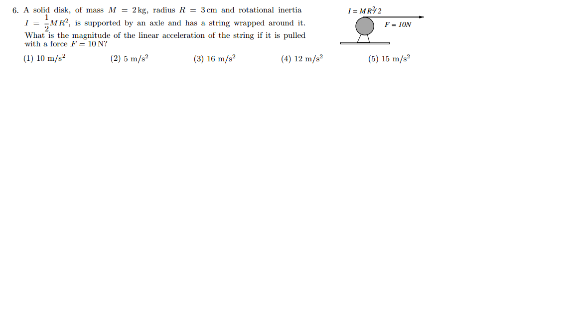 Solved A solid disk, of mass M = 2 kg, radius R = 3 cm and | Chegg.com