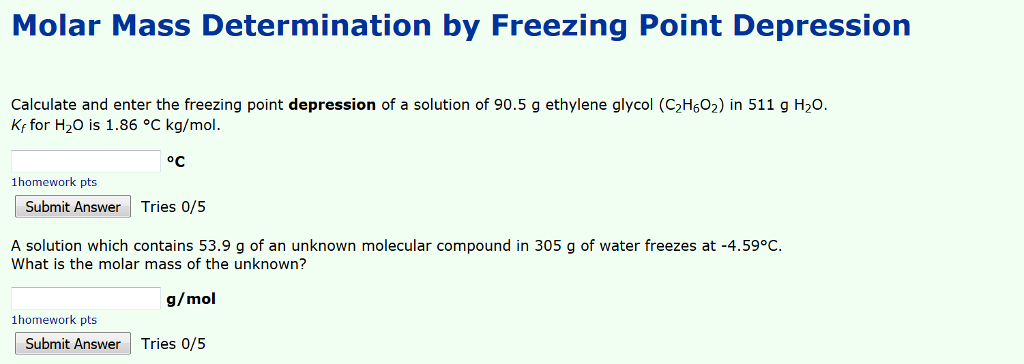Solved Calculate and enter the freezing point depression of | Chegg.com